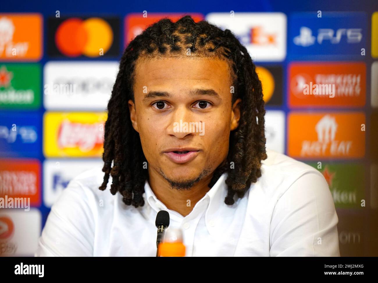 Manchester City's Nathan Ake during a press conference at the Parken ...