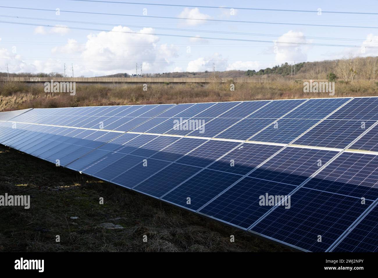 View of the Solar Photovoltaic PV Park in Marcoussis, outside Paris on ...