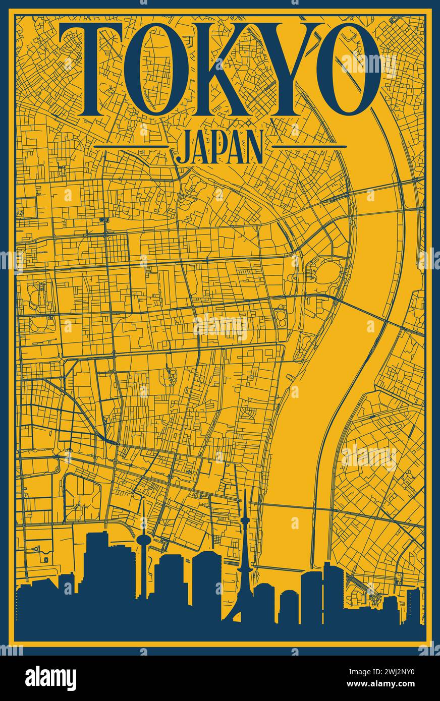 Road network and skyline poster of the downtown TOKYO, JAPAN Stock ...