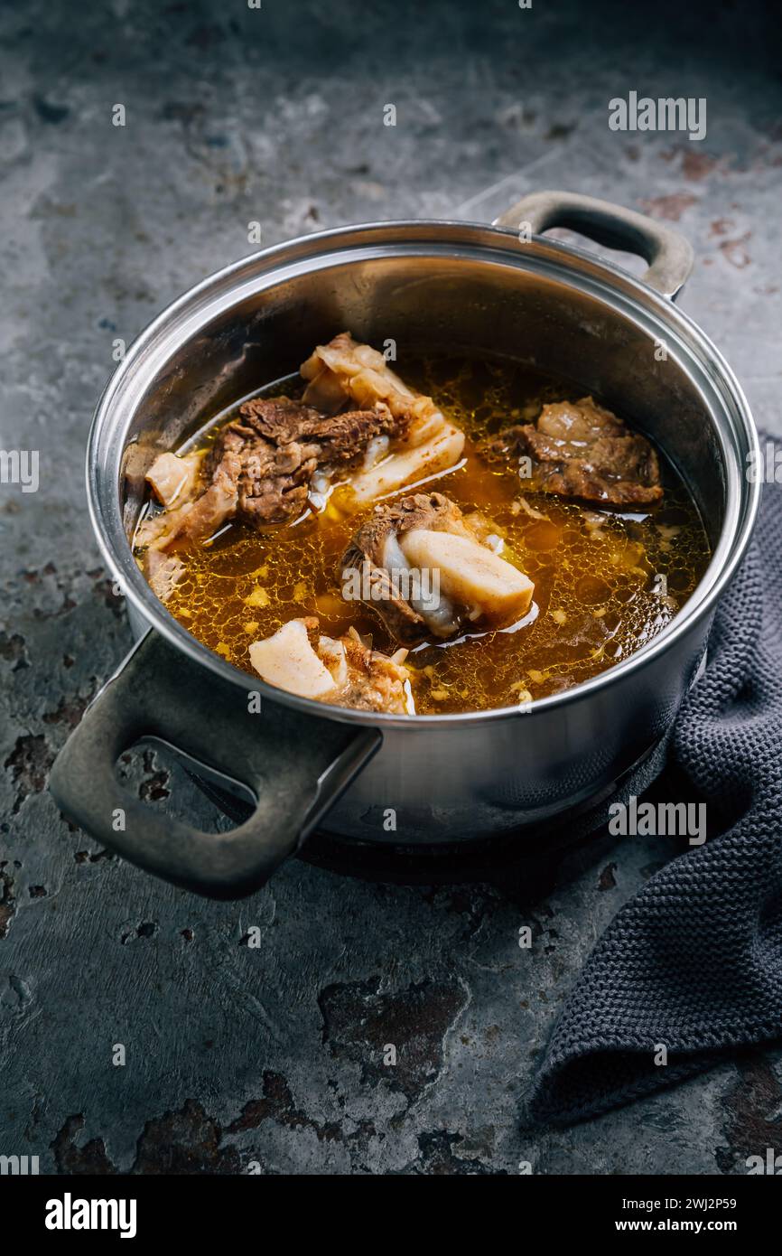 Homemade beef bone broth, rich on collagen, amino acids and proteins ...
