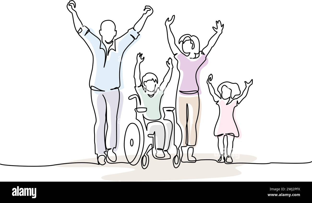 Happy disabled boy with his family together outdoor Stock Vector Image ...