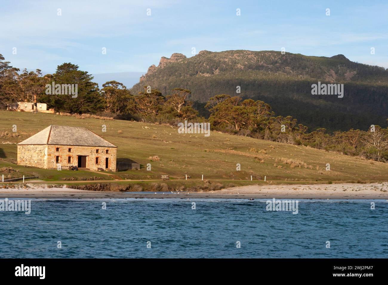 Mt Maria and Maria island on the east coast of Tasmania in Australia ...