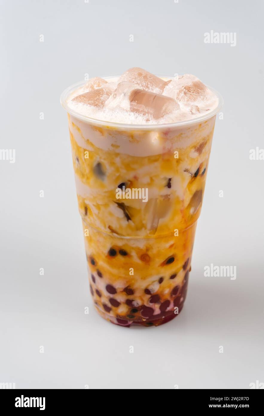 A vertical of a cup of iced bubble tea on a white background Stock ...