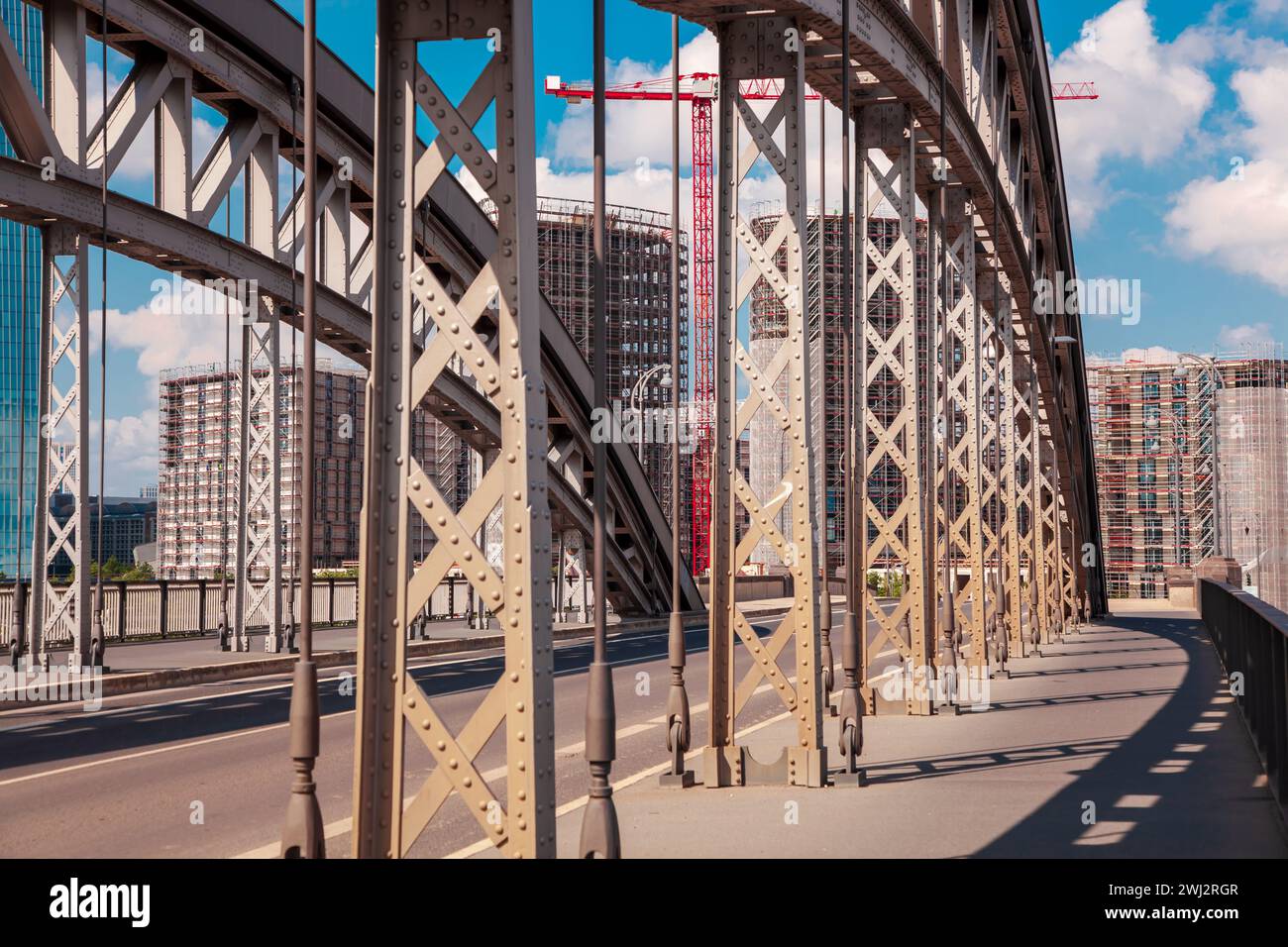 Arched Bridge HonsellbrÃ¼cke and Frankfurt Downtown District Ostend ...