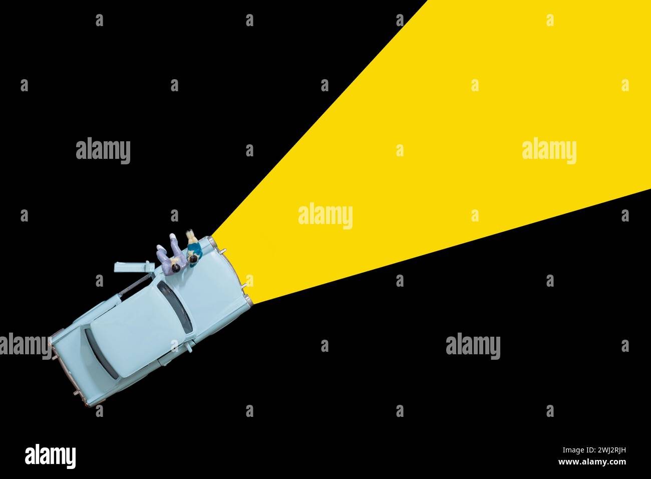 Light blue retro car toy model and xenon lamp headlight concept on ...