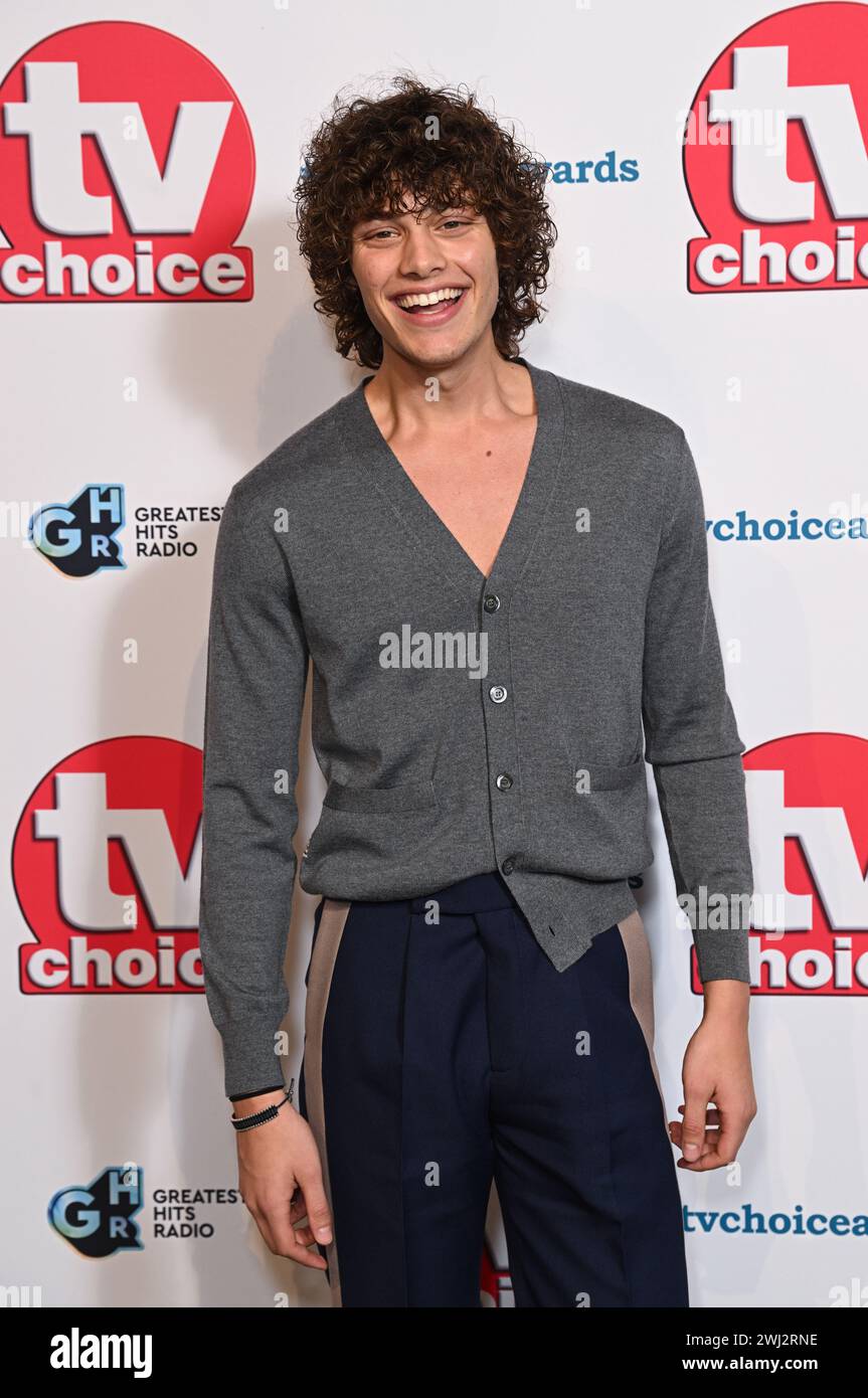 London, UK. February 12, 2024. Bobby Brazier arriving at the TV Choice ...