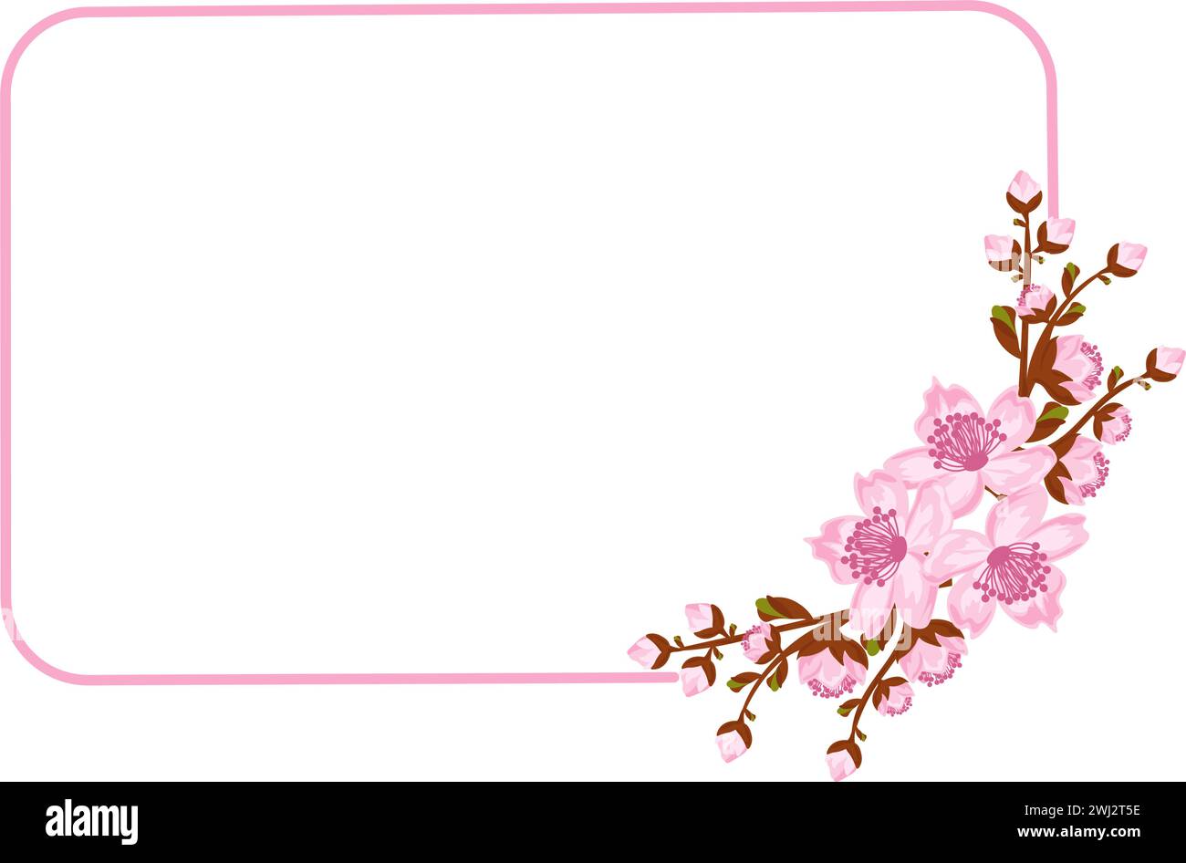 Square frame with arrangement of twigs sakura or cherry blossom. Design ...