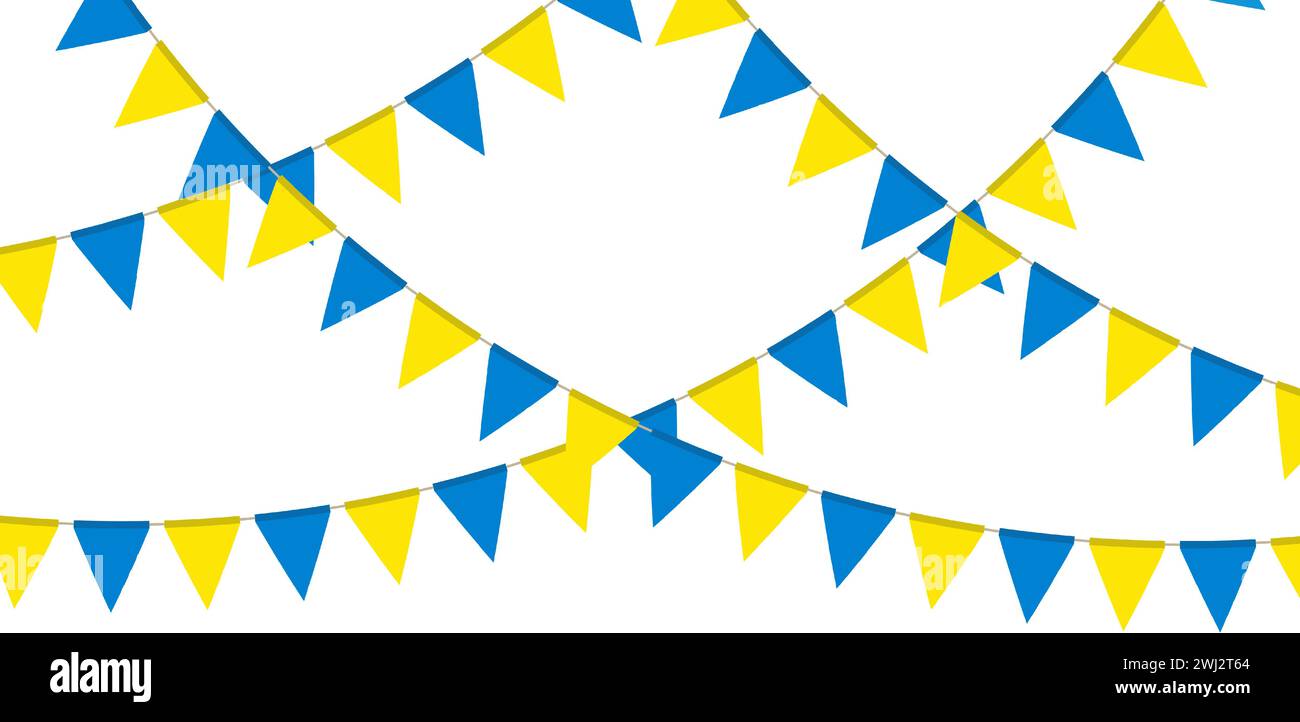 Blue and yellow flag garland. Triangle pennants chain. Party pennants ...