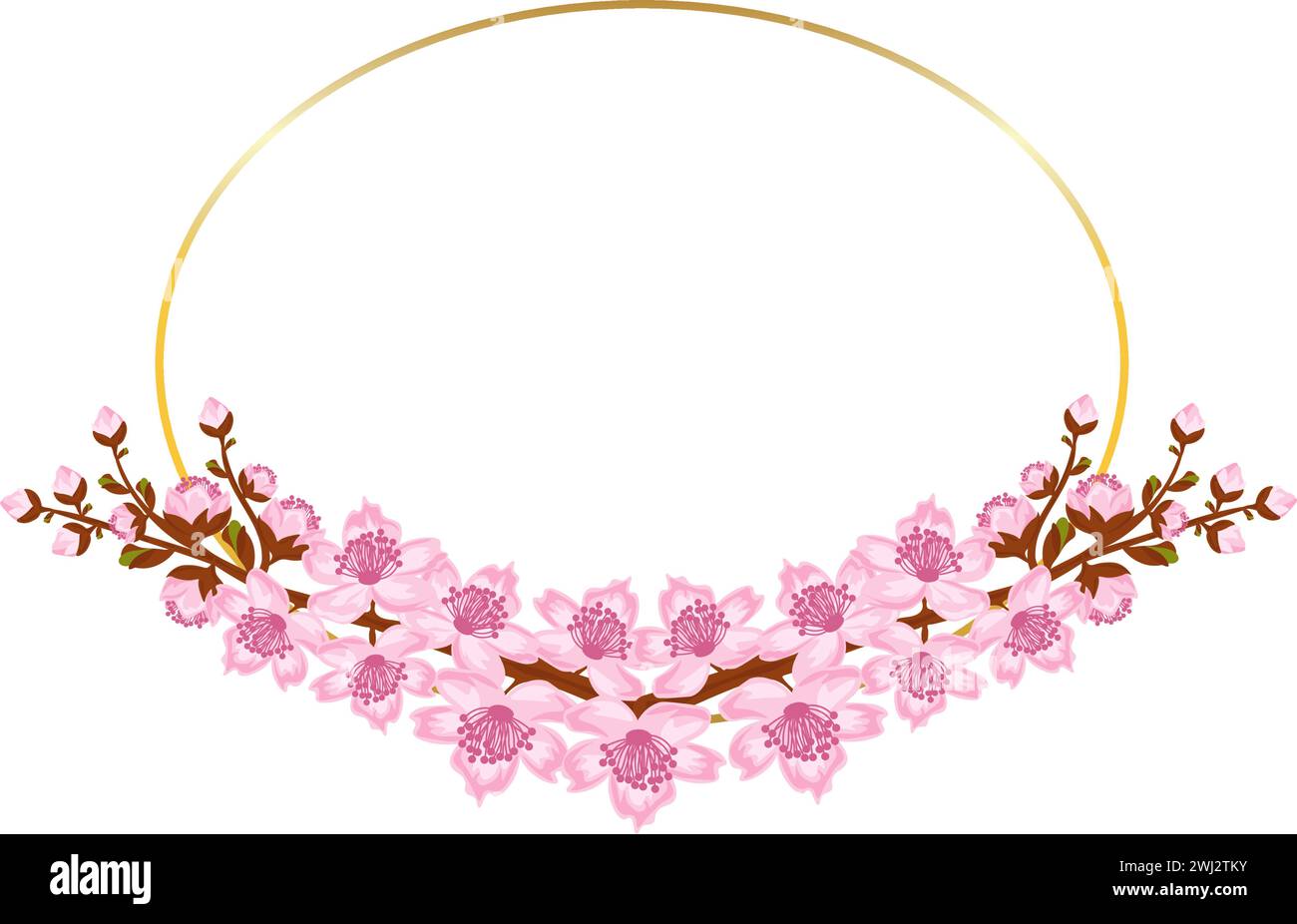 Gold frame with arrangement of twigs sakura or cherry blossom. Design ...