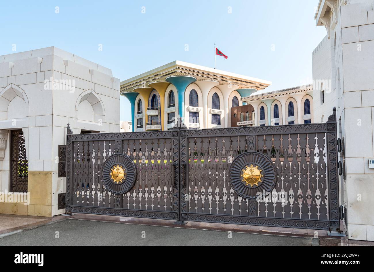 Iron gate of the Al Alam Palace, Old Muscat in Sultanate of Oman Stock ...