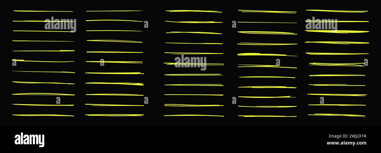 Underline strikethrough neon yellow lines set vector illustration Stock ...