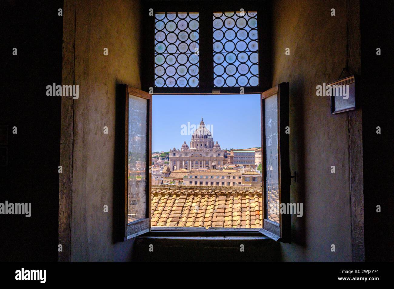 Rome, IT - 11 August 2023: Vatican and St Peter Basilica from a window ...