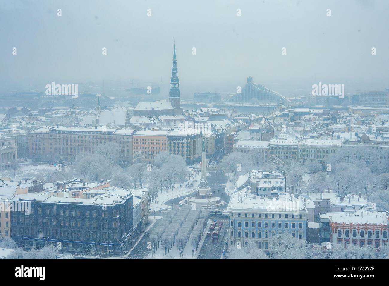 Winter's Serenity in Riga A SnowCovered Cityscape with Notable ...