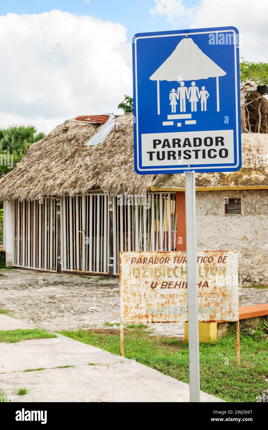 Merida Mexico,Dzibilchaltun,sign symbol,tourist stop attraction,water ...