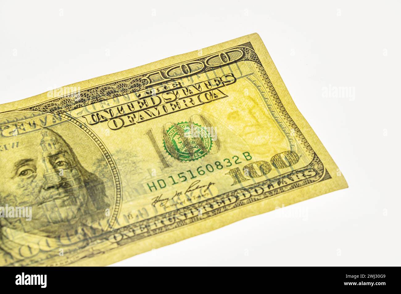 fragment of 100 dollar banknote with visible details of banknote ...