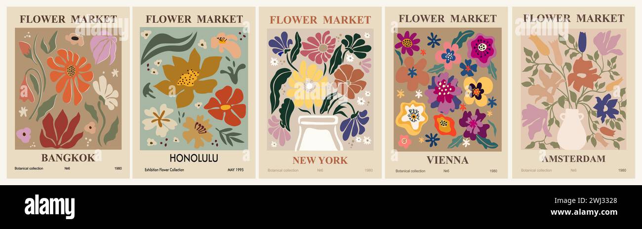 Set of abstract Flower Market posters vector art Stock Vector Image ...
