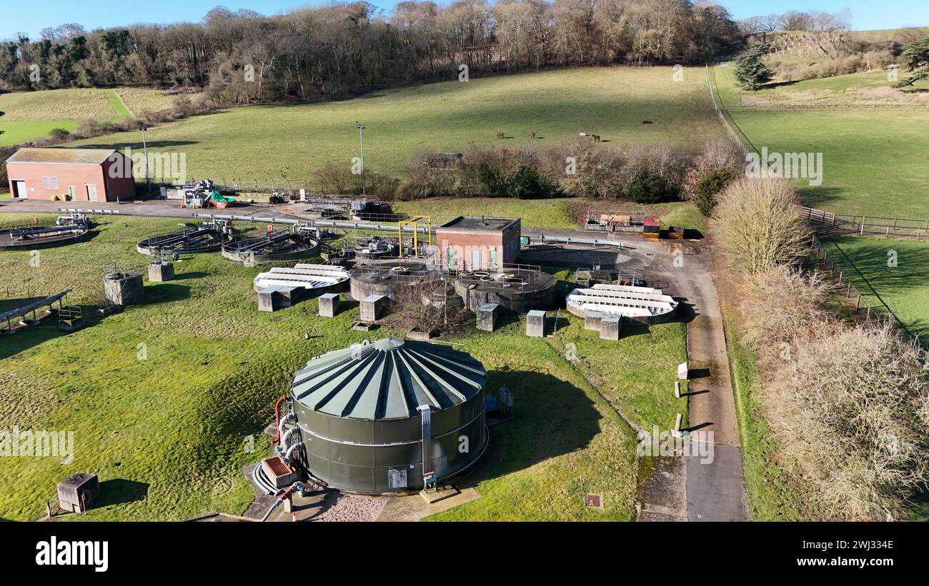 Aerial view of Thames Water sewage treatment works in Henley-on-Thames ...