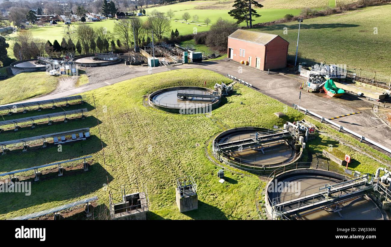 Aerial view of Thames Water sewage treatment works in Henley-on-Thames ...