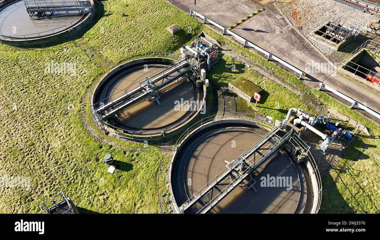 Aerial view of Thames Water sewage treatment works in Henley-on-Thames ...