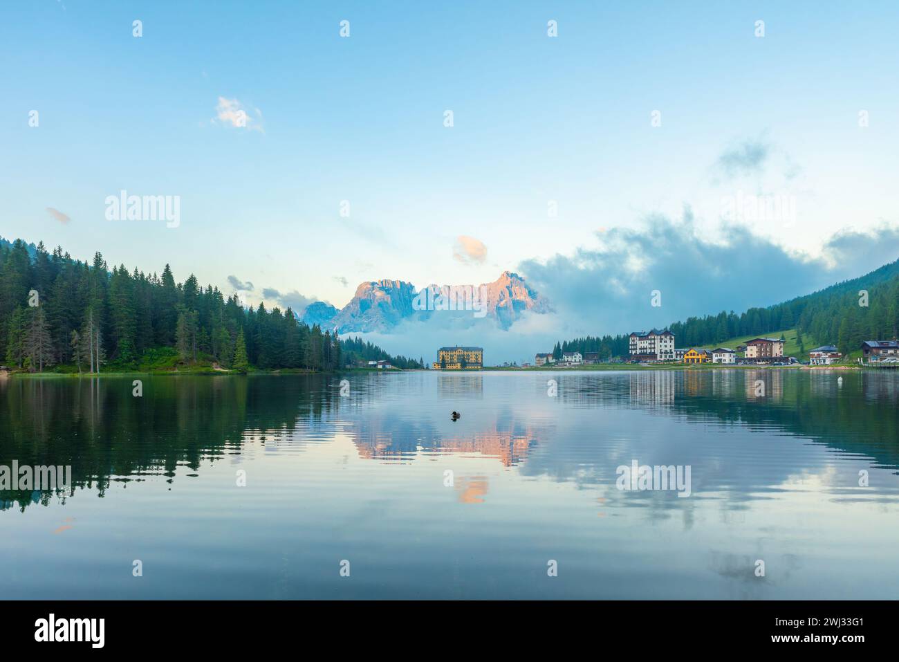 Lake Misurina in Dolomites mountain, Italian Alps, Belluno, Italy ...