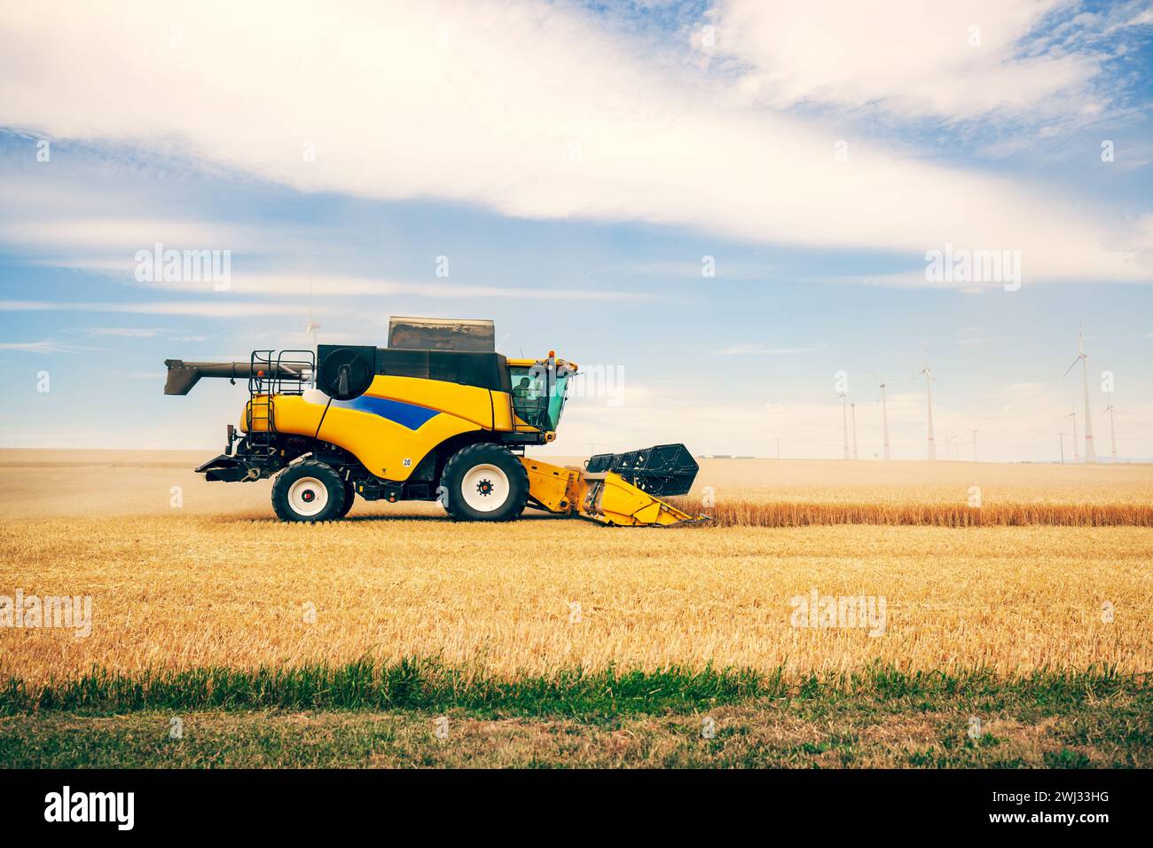 Combine Harvester Cutting Wheat, modern combine harvester working on a ...