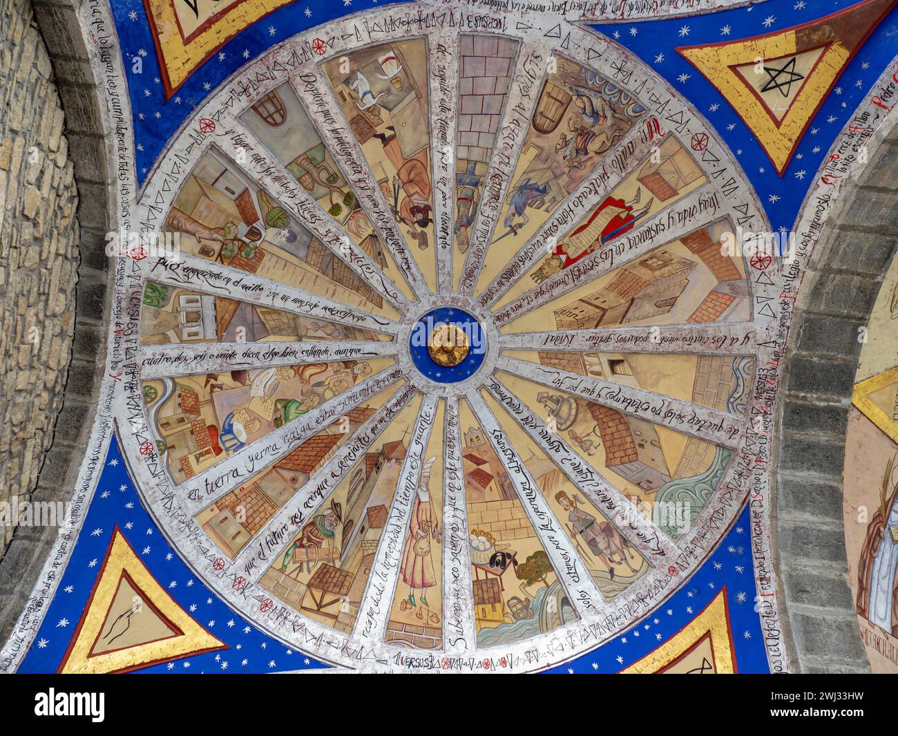 mural painting representing life in the medieval town, 20th century ...