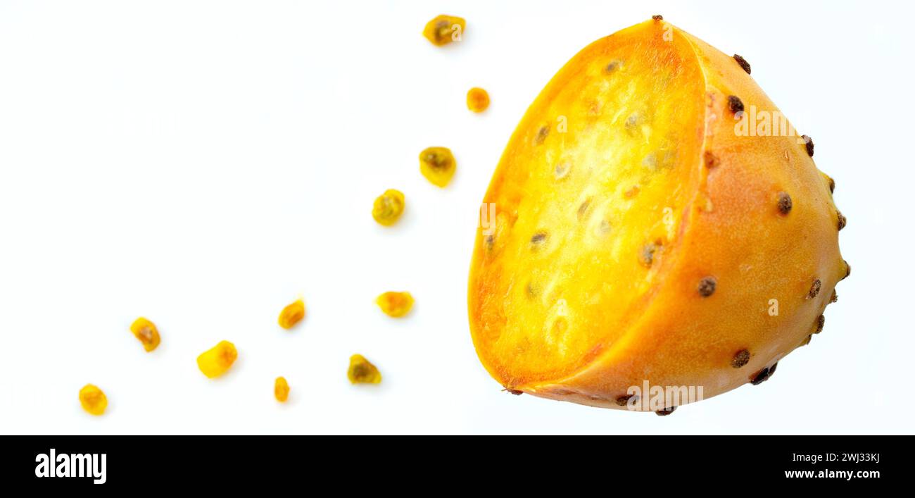 Prickly pear fruit in half across isolated on white background. Fresh ...