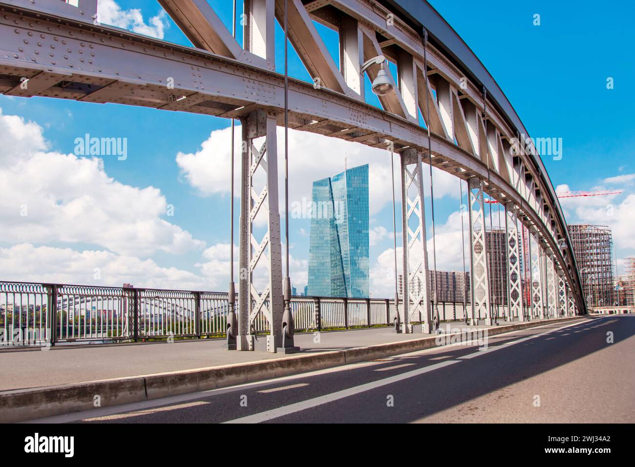 Arched Bridge HonsellbrÃ¼cke and Frankfurt Downtown District Ostend ...