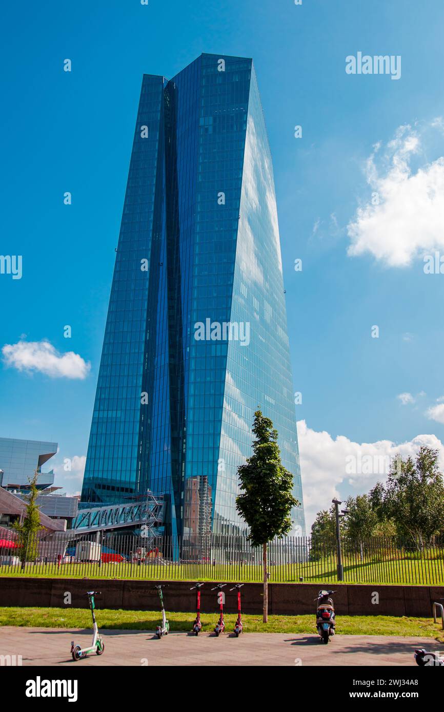 Architecture. Close-up Skyline ECB - European Central Bank on Cloud-Sky ...