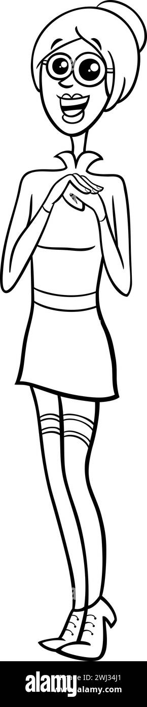 Cartoon illustration of girl or young woman comic character coloring ...