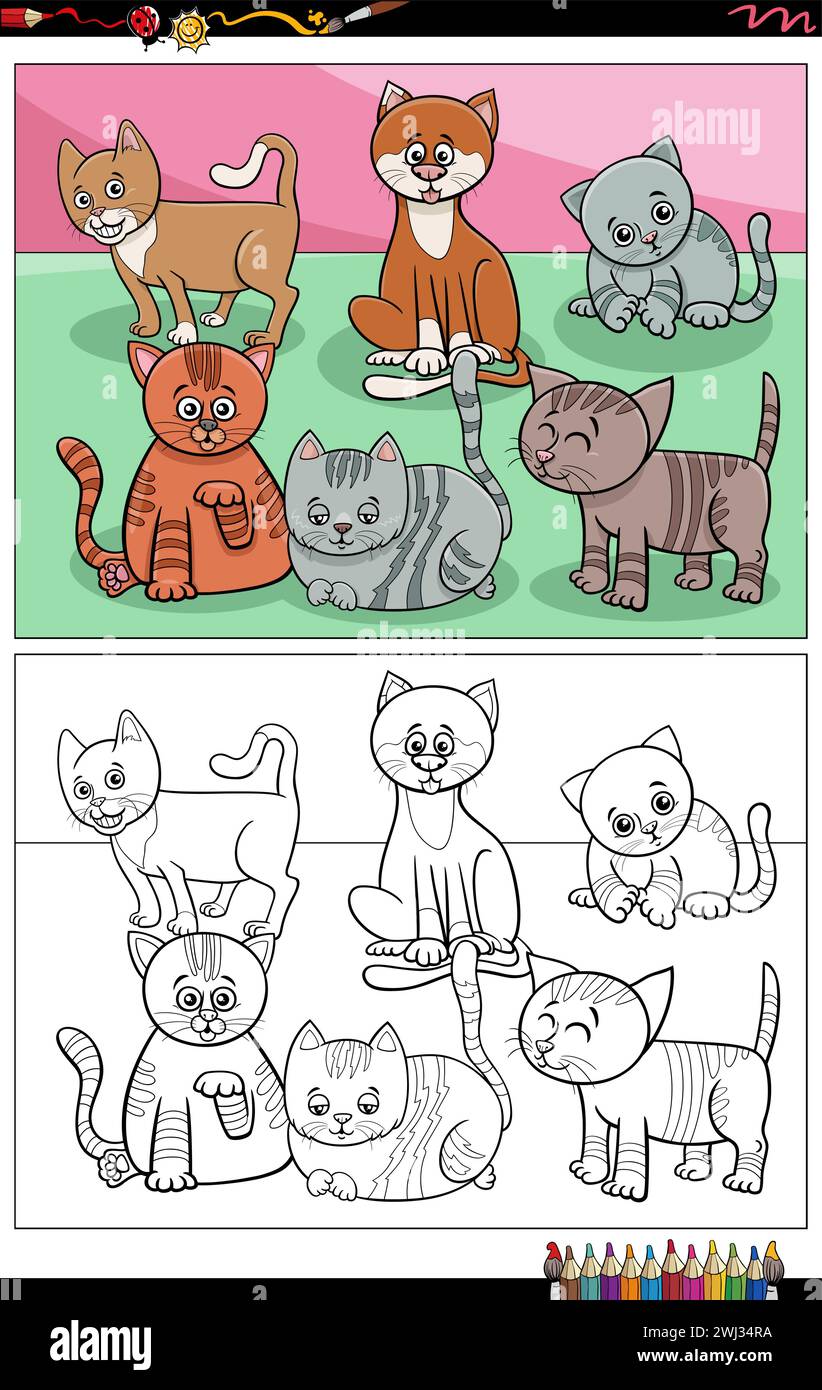 Cartoon illustrations of funny cats or kittens characters group ...
