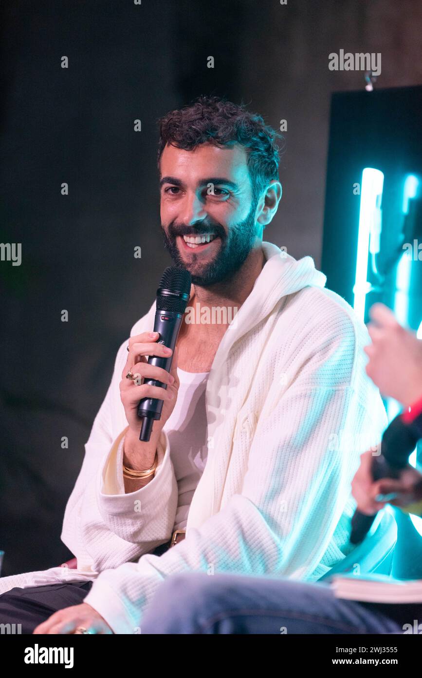 Turin, Turin, Italy. 12th Feb, 2024. Italian singer Marco Mengoni at ...