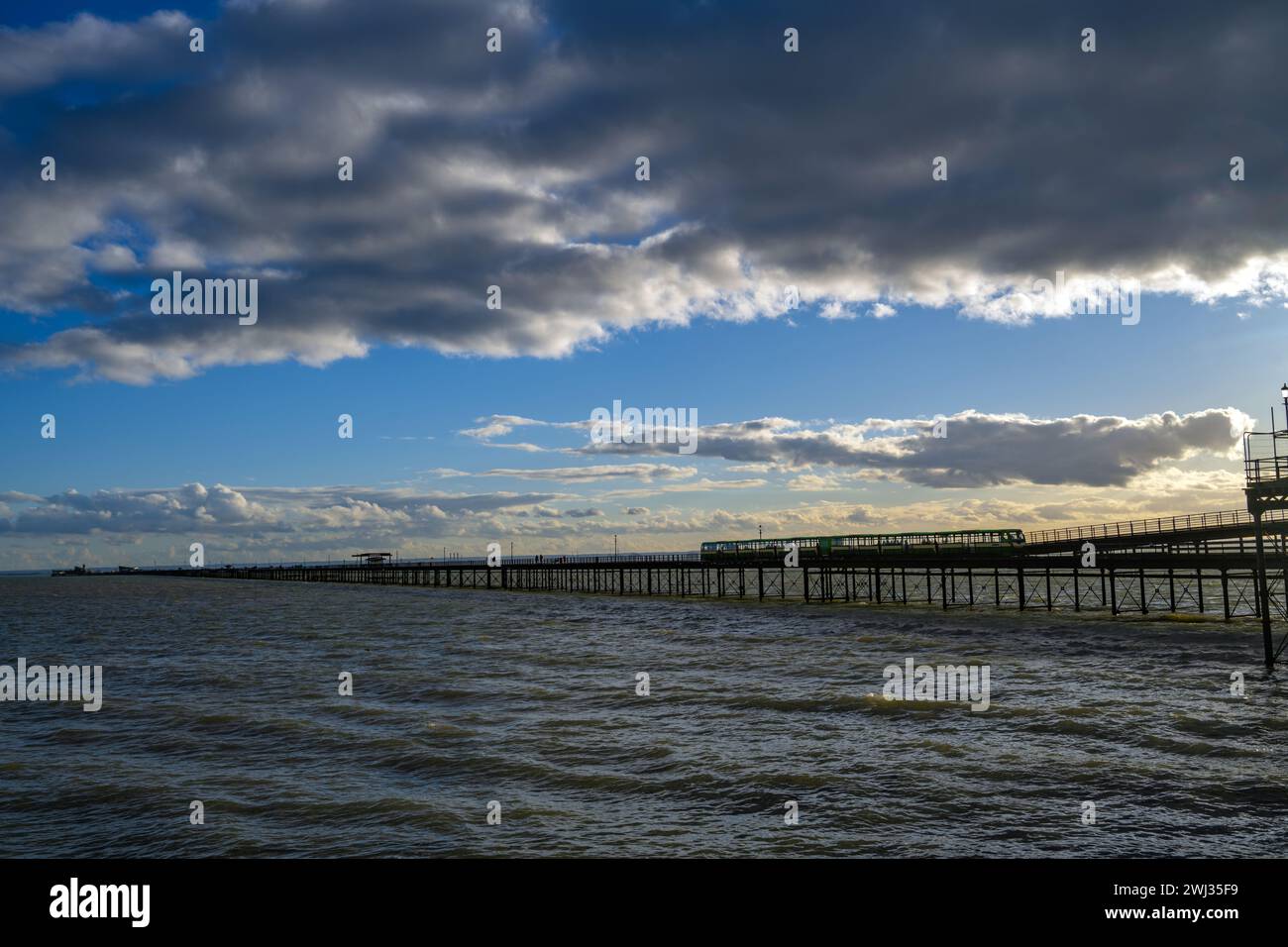 Train on Southend Pier, the worlds longest pier in the world Stock ...