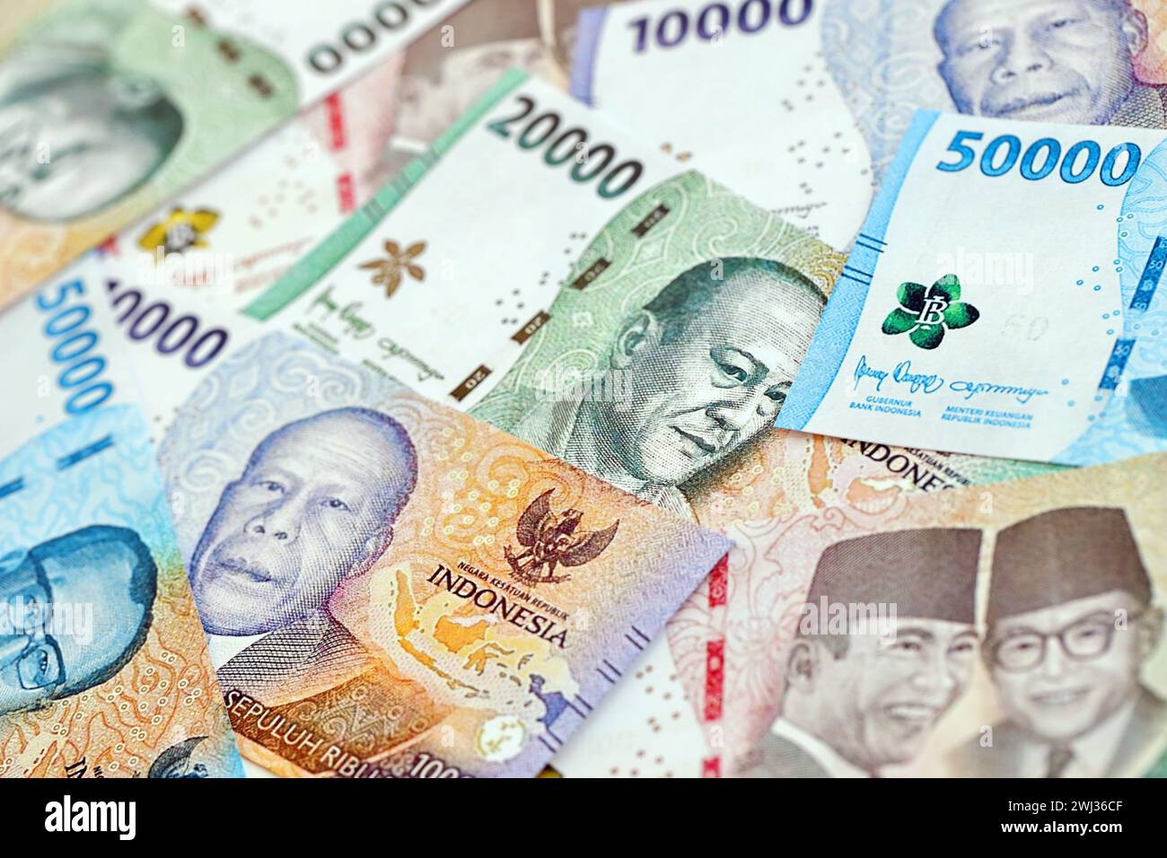 Background image of many indonesian rupiah money bills of new series ...