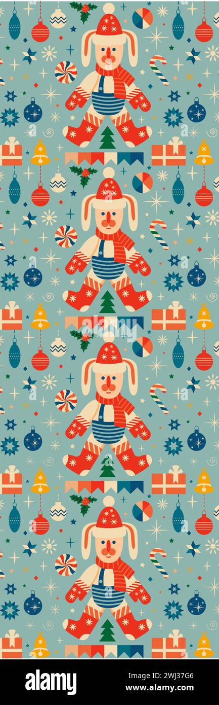 Blue Retro Christmas Rabbits and toys bookmark printable Stock Photo ...