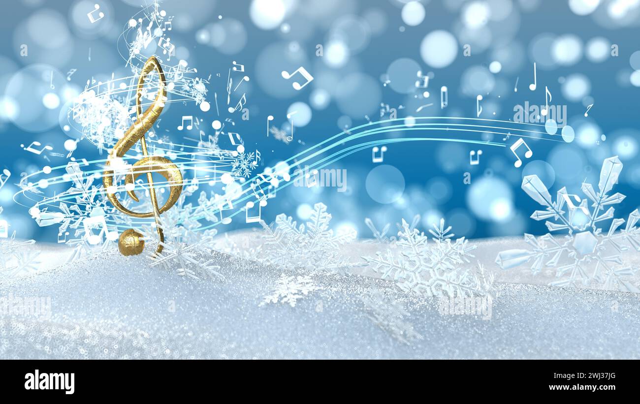 Golden Treble Clef Snowflakes Sheet Music - 3D illustration Stock Photo ...