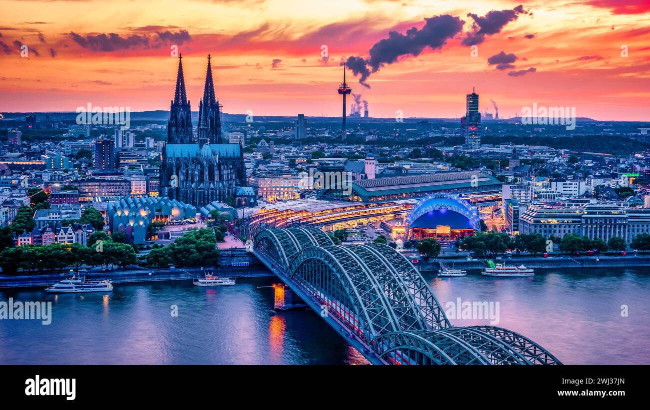 Cologne Koln Germany during sunset, Cologne bridge with cathedral Stock ...