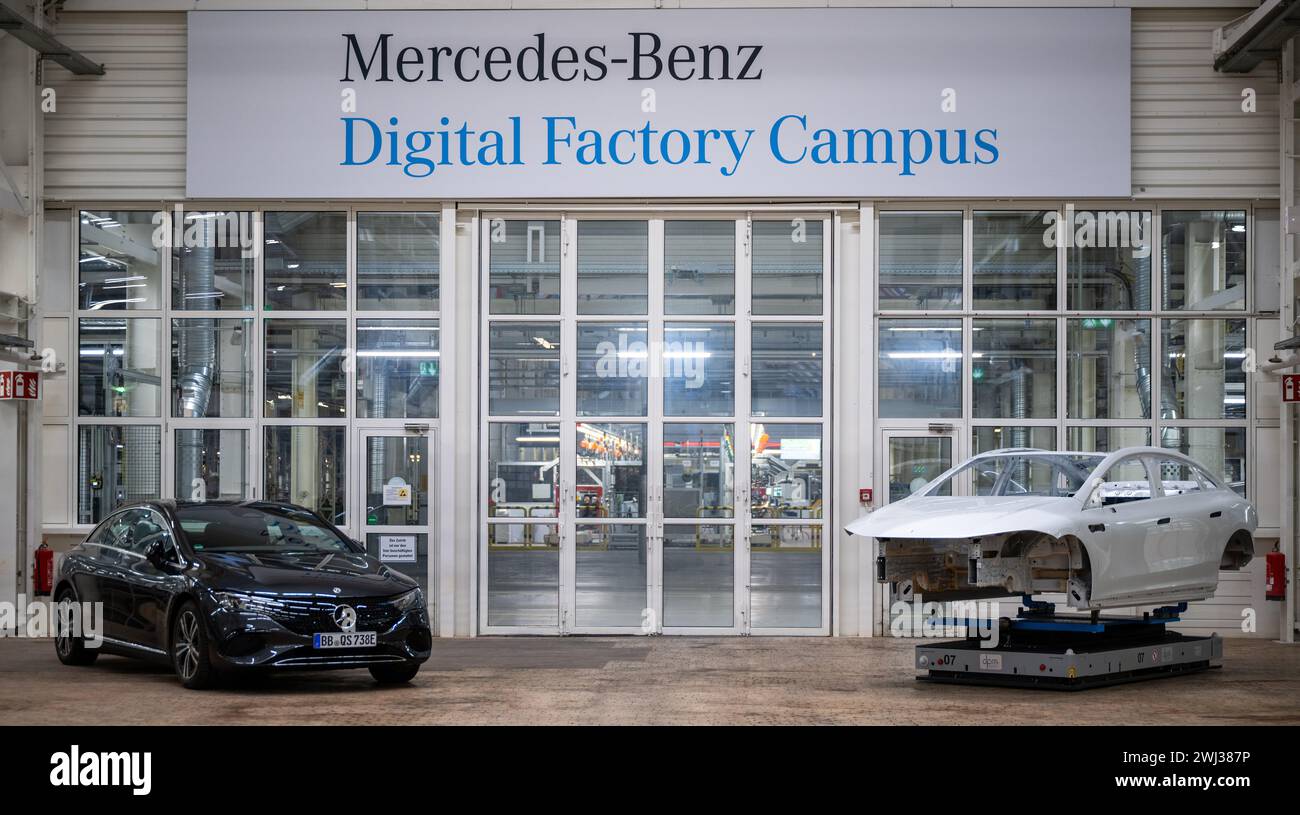 Berlin, Germany. 12th Feb, 2024. View into a hall at the Mercedes Benz ...