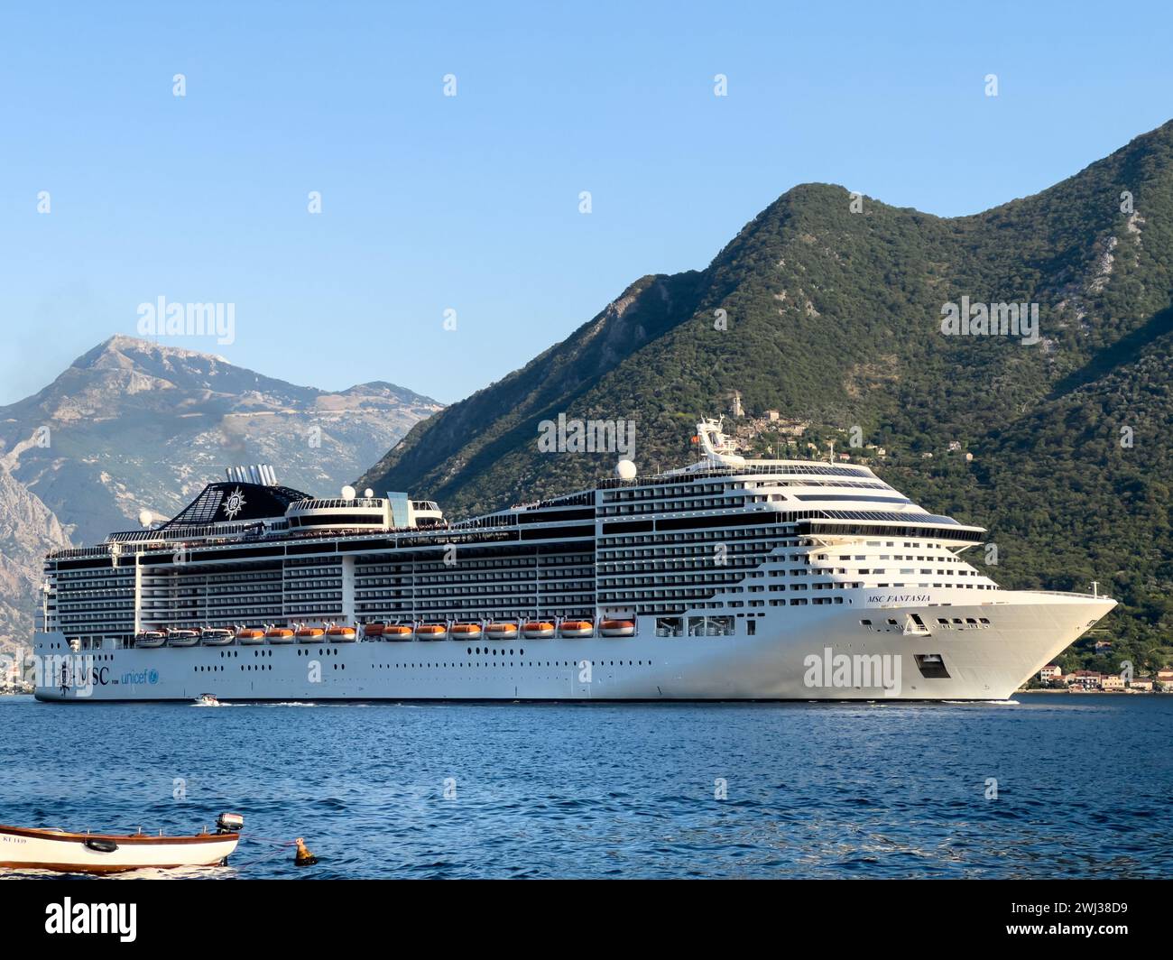 Perast, Montenegro - 03 august 2023: Large cruise ship sails along the ...