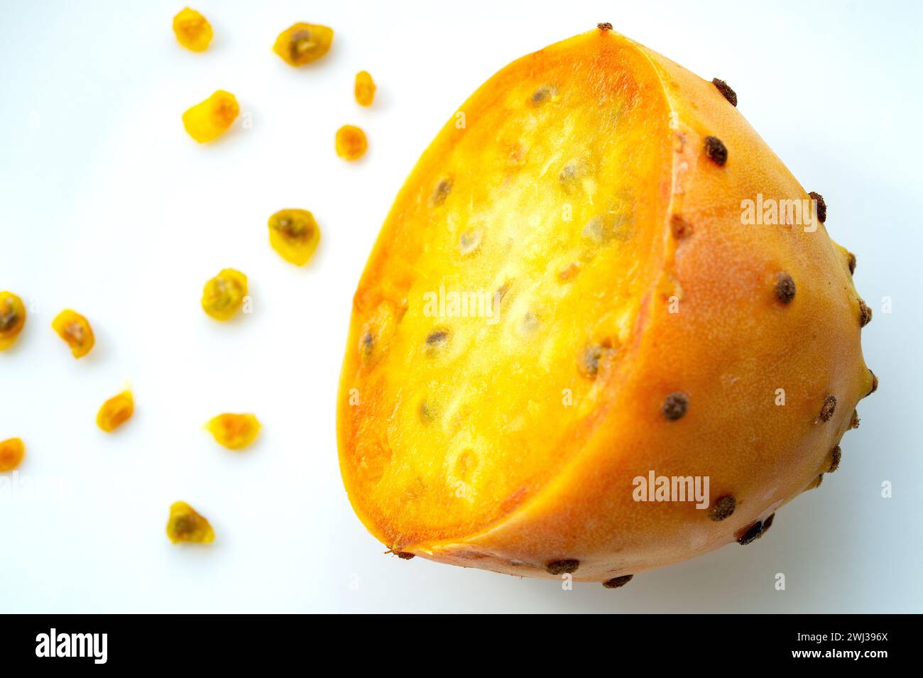 Prickly pear fruit in half across isolated on white background. Fresh ...