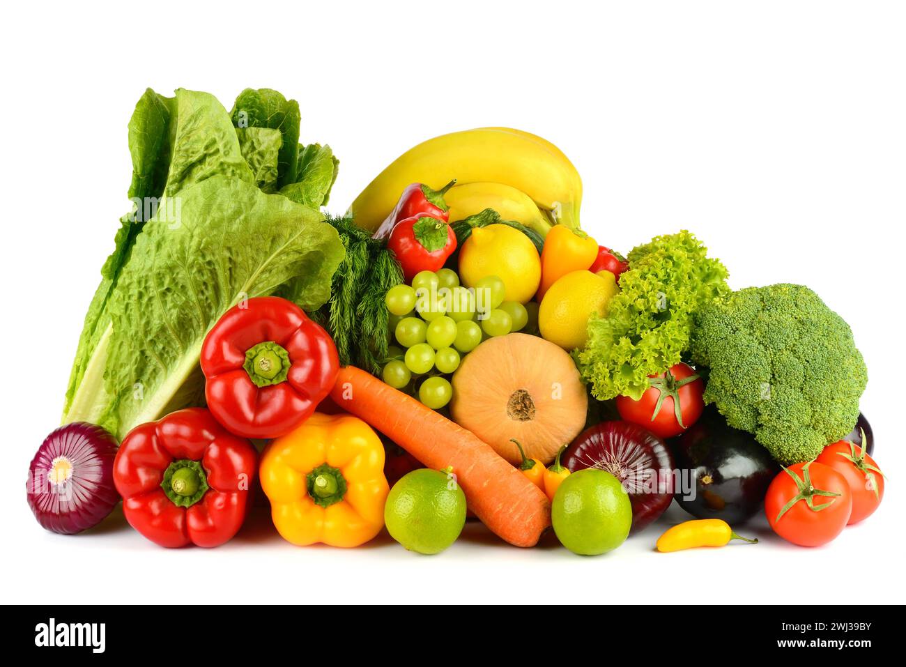 Useful fresh fruits and vegetables isolated on white background Stock ...