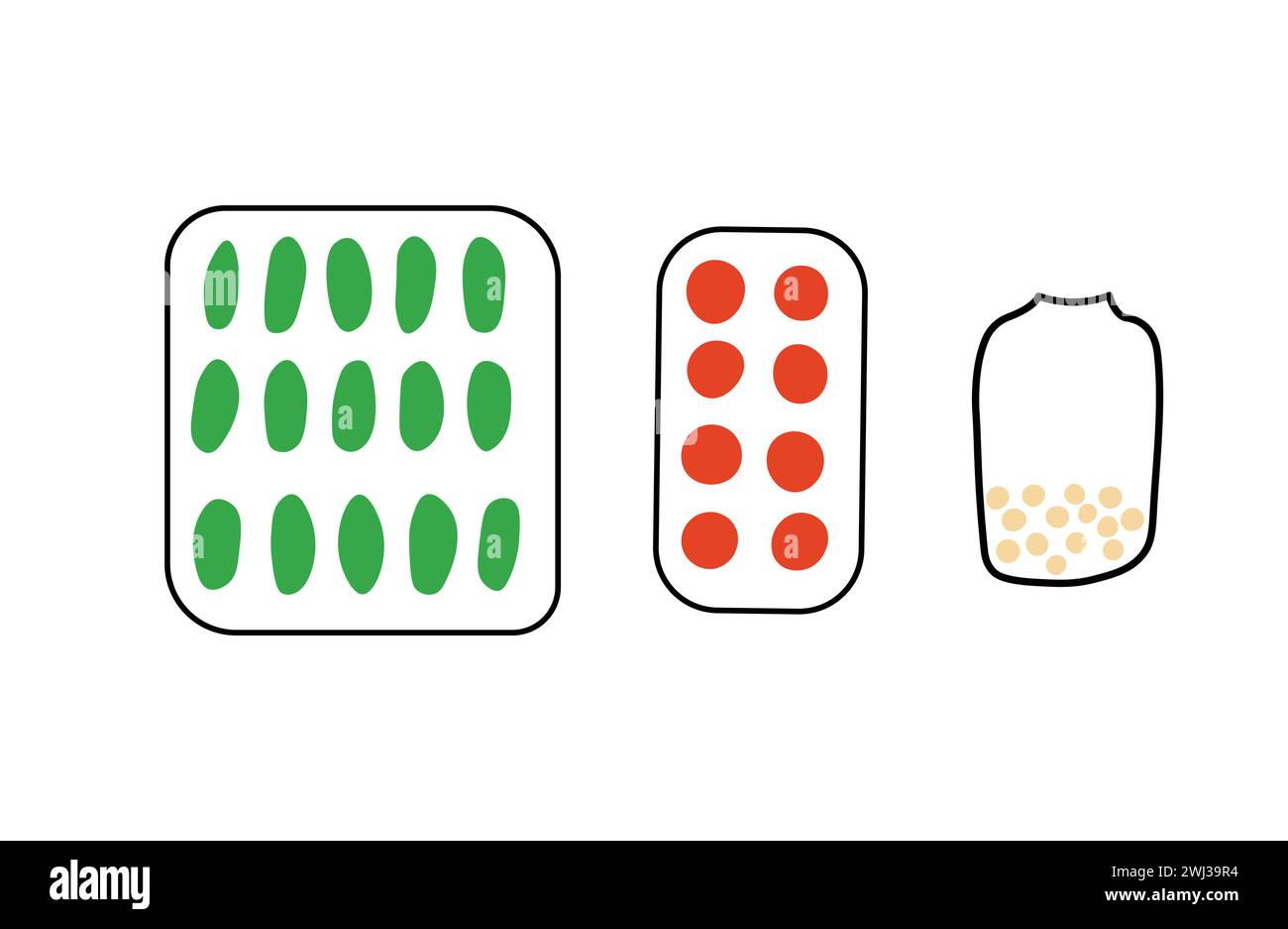 Colorful doodles set of pills and drugs. Isolated illustrations Stock ...