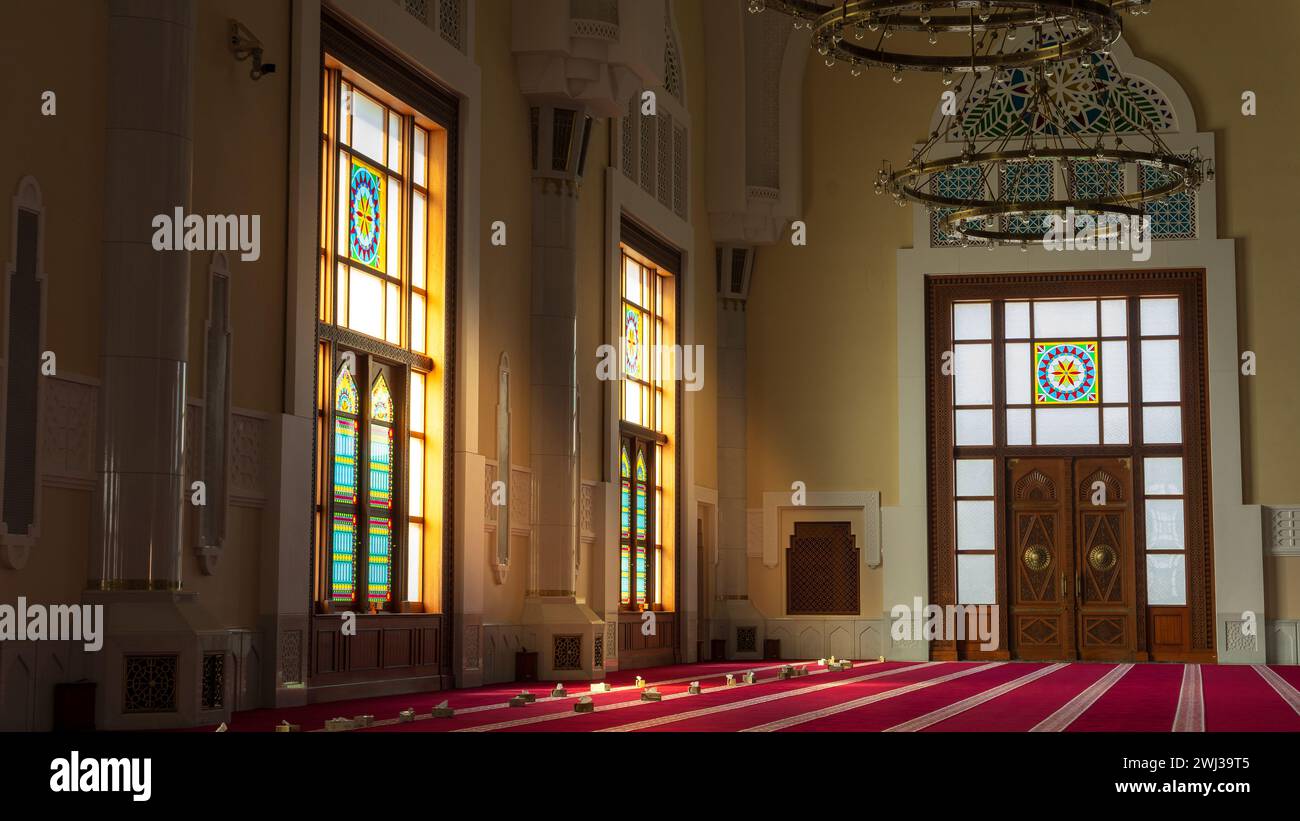 doha,qatar- february 02,2024: Sun light coming through the colorful ...