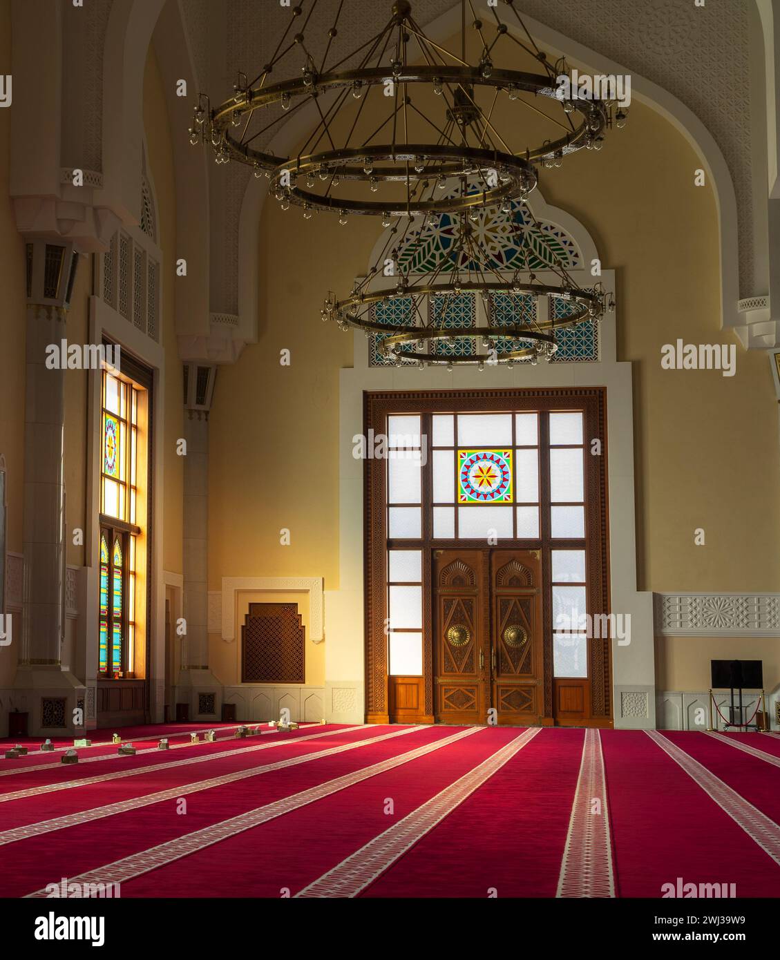 doha,qatar- february 02,2024: Sun light coming through the colorful ...