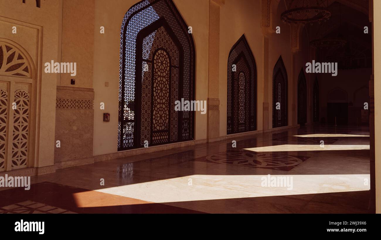 doha,qatar- february 02,2024: Sun light coming through the colorful ...