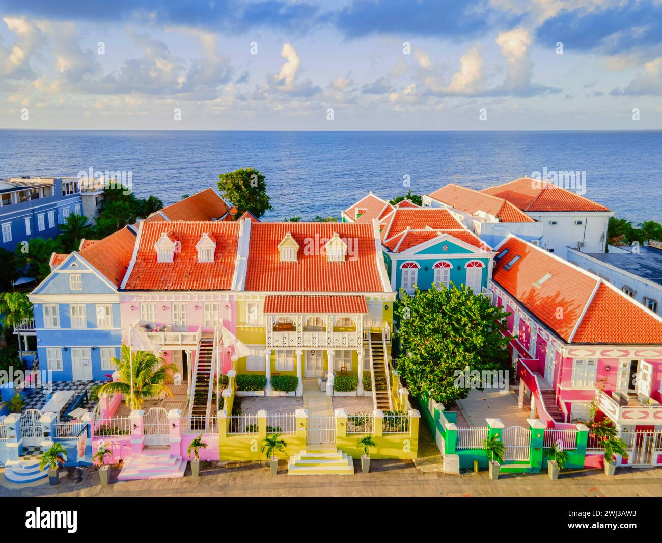 Curacao, Netherlands Antilles View of colorful buildings of down Stock ...