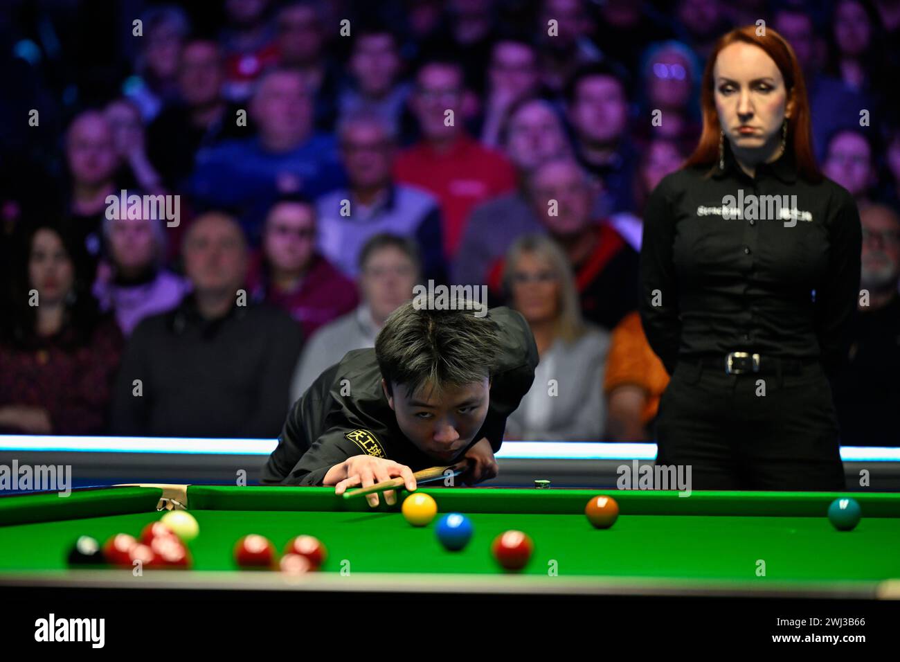 Jiang Jun takes a shoot, during the 2024 BetVictor Welsh Open at Venue ...