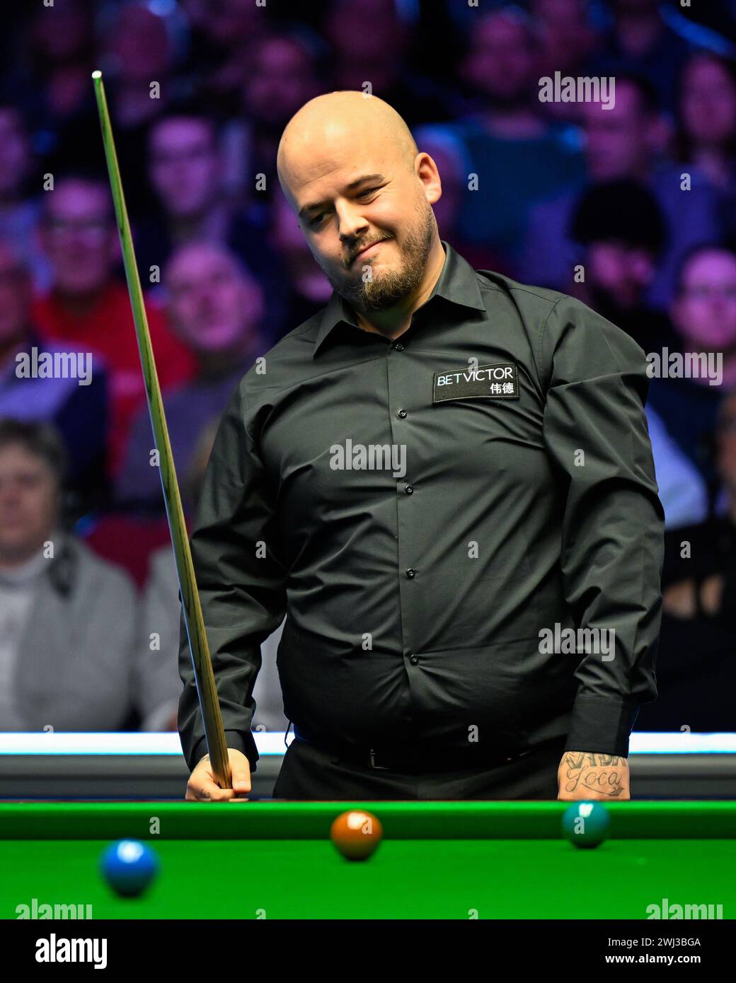 Luca Brecel reacts, during the 2024 BetVictor Welsh Open at Venue Cymru ...
