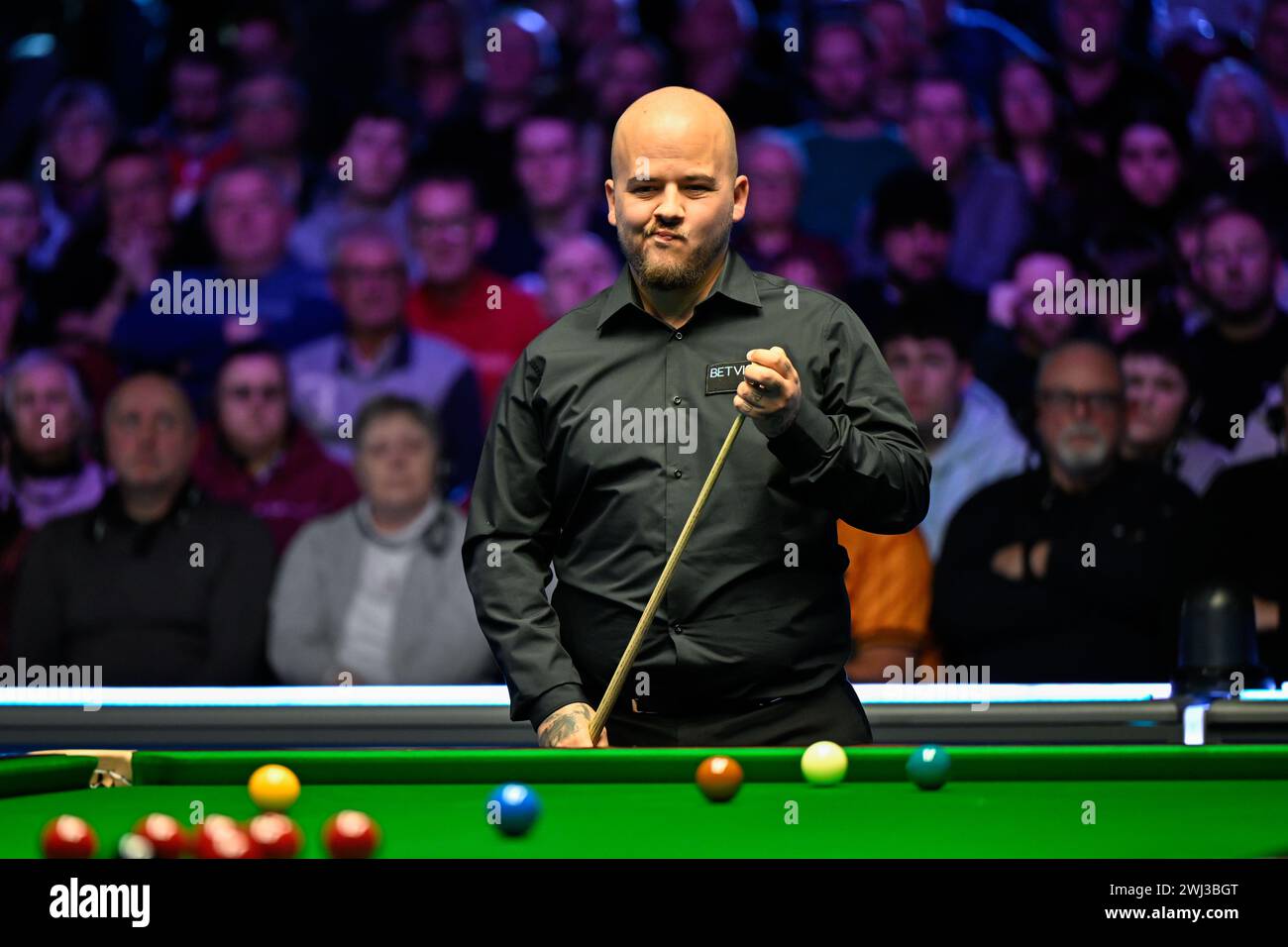 Luca Brecel reacts, during the 2024 BetVictor Welsh Open at Venue Cymru ...