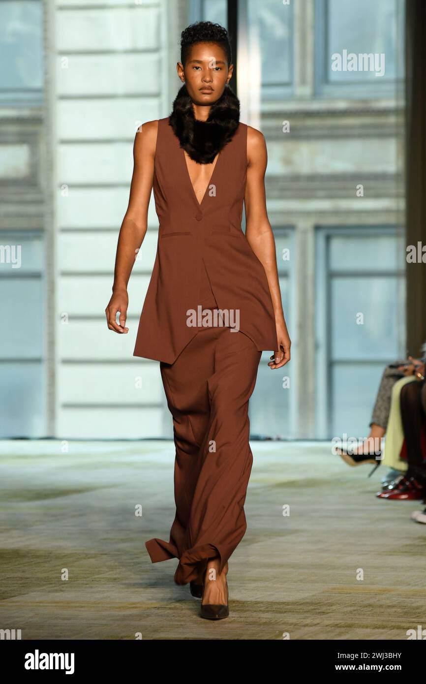New York, USA. 12th Feb, 2024. Models walk the runway at the Aknvas ...